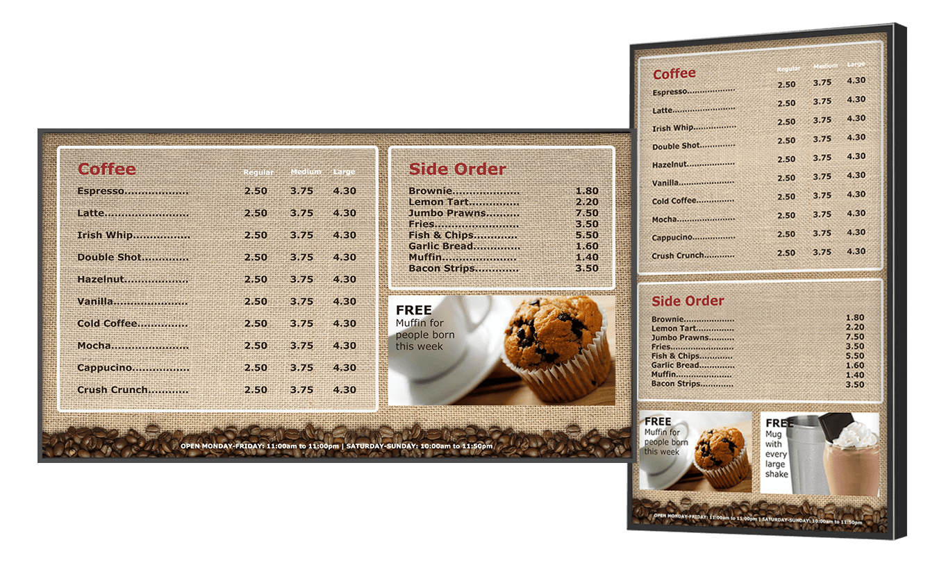 Digital menu boards for coffee shops - Award-winning CMS